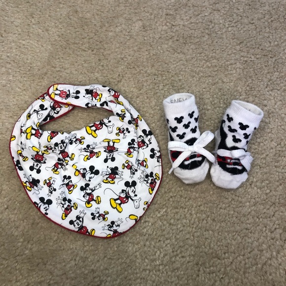 Disney | Accessories | Mickey Mouse Bib And Bootie Set | Poshmark